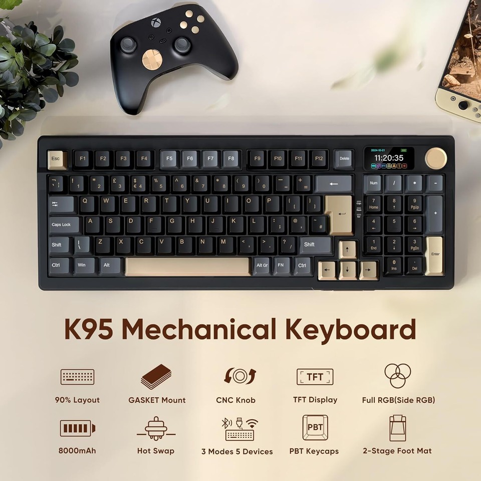 RedThunder K95 Wireless Mechanical Gaming Keyboard,w/Customizable Display & Kno 816505123386 ...