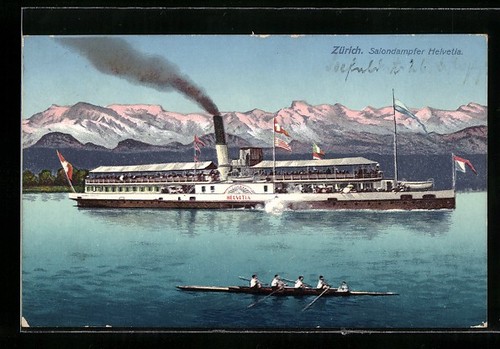 Zurich, Salon Steamer Helvetia and Quad Rowing Boat, Postcard 1910 | eBay