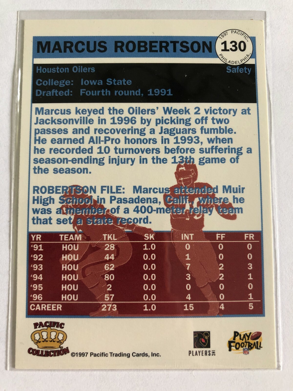 1997 Pacific Philadelphia Marcus Robertson #130 Autograph Oilers ...