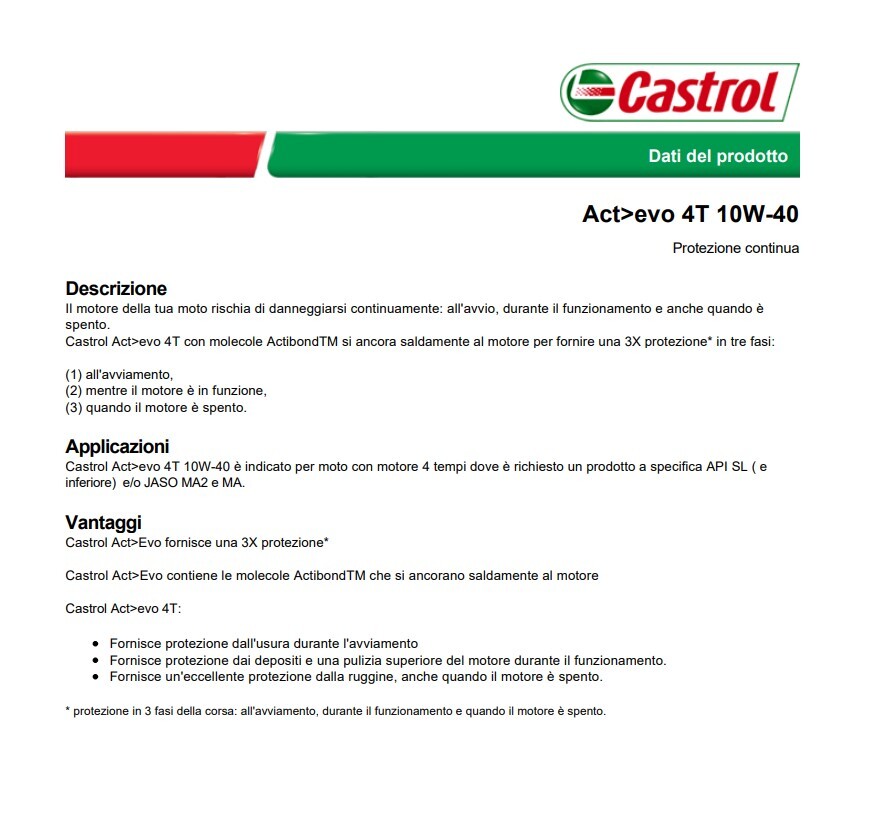 Kit 4L Castrol Actevo 10W40 + Filtre Honda Vtr Sp1 - Sp2 - Rc51 1000 ...