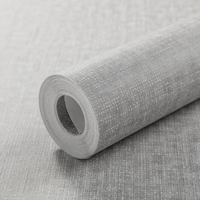 Grey Linen Effect Wallpaper Plain Textured Non-Woven Living Room Wall ...