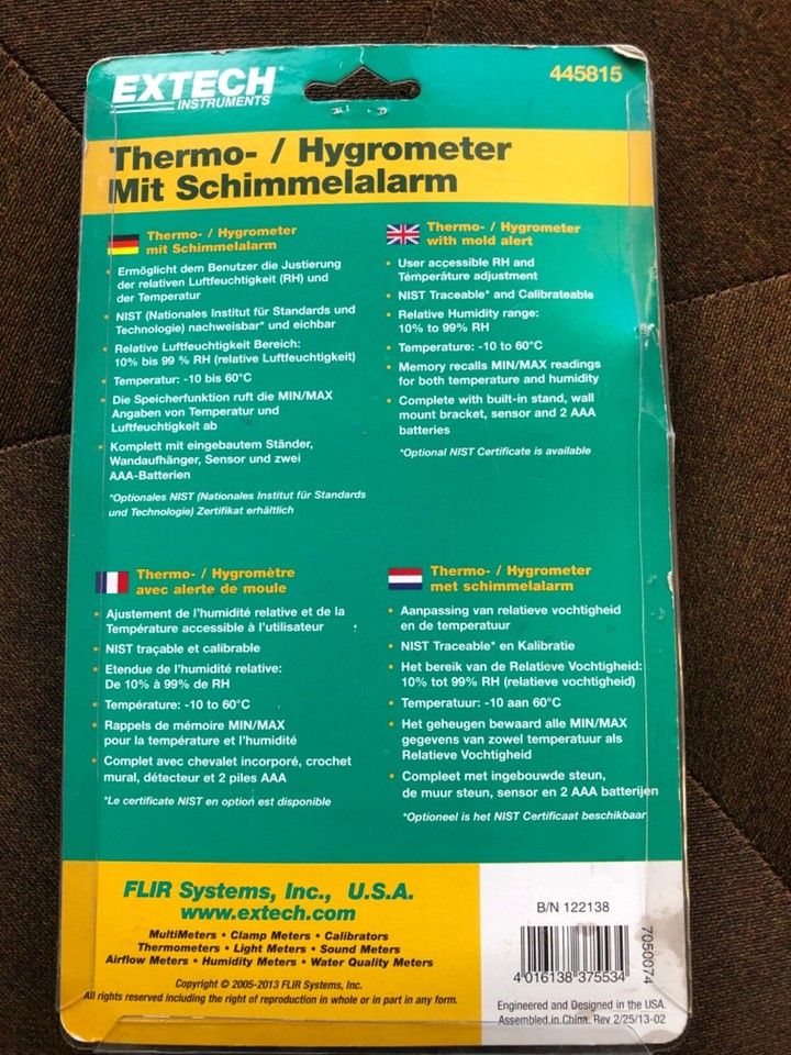 Extech 445815 Humidity Alert Hygro Thermometer Hygrometer | eBay