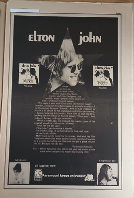 ELTON JOHN Friends soundtrack ORIGINAL 11 x 17 (UNFRAMED) 1971 magazine ...
