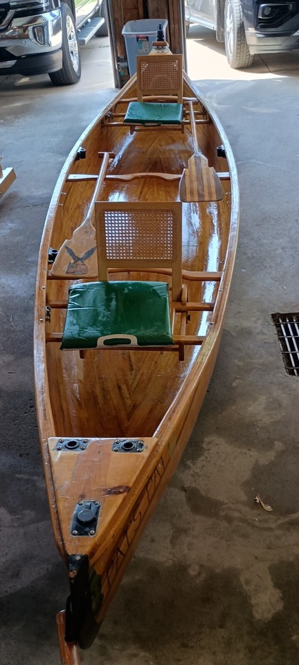 Wooden Canoe, 16 foot cedar strip, hand made canoe, paddles, outrigger ...