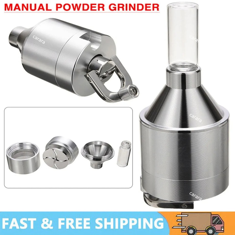 Metal Powder Grinder Hand Herb Spice Grinder Mill Funnel Food Container ...