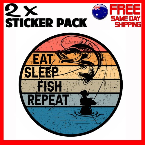 2 x Stickers Eat Sleep Fish Repeat Fishing Angling Car Bumper Funny ...