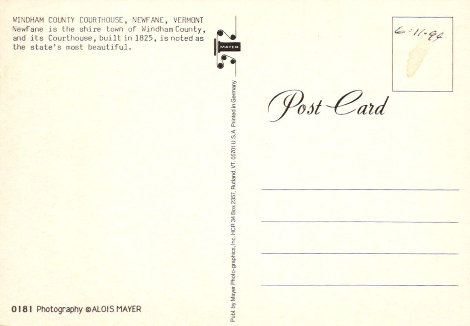 Windham County Courthouse Newfane Vermont Postcard | eBay