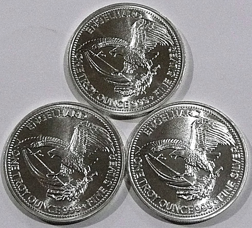 Lot Of 3 1985 Engelhard 1oz Silver American Prospector Rounds * .999 ...