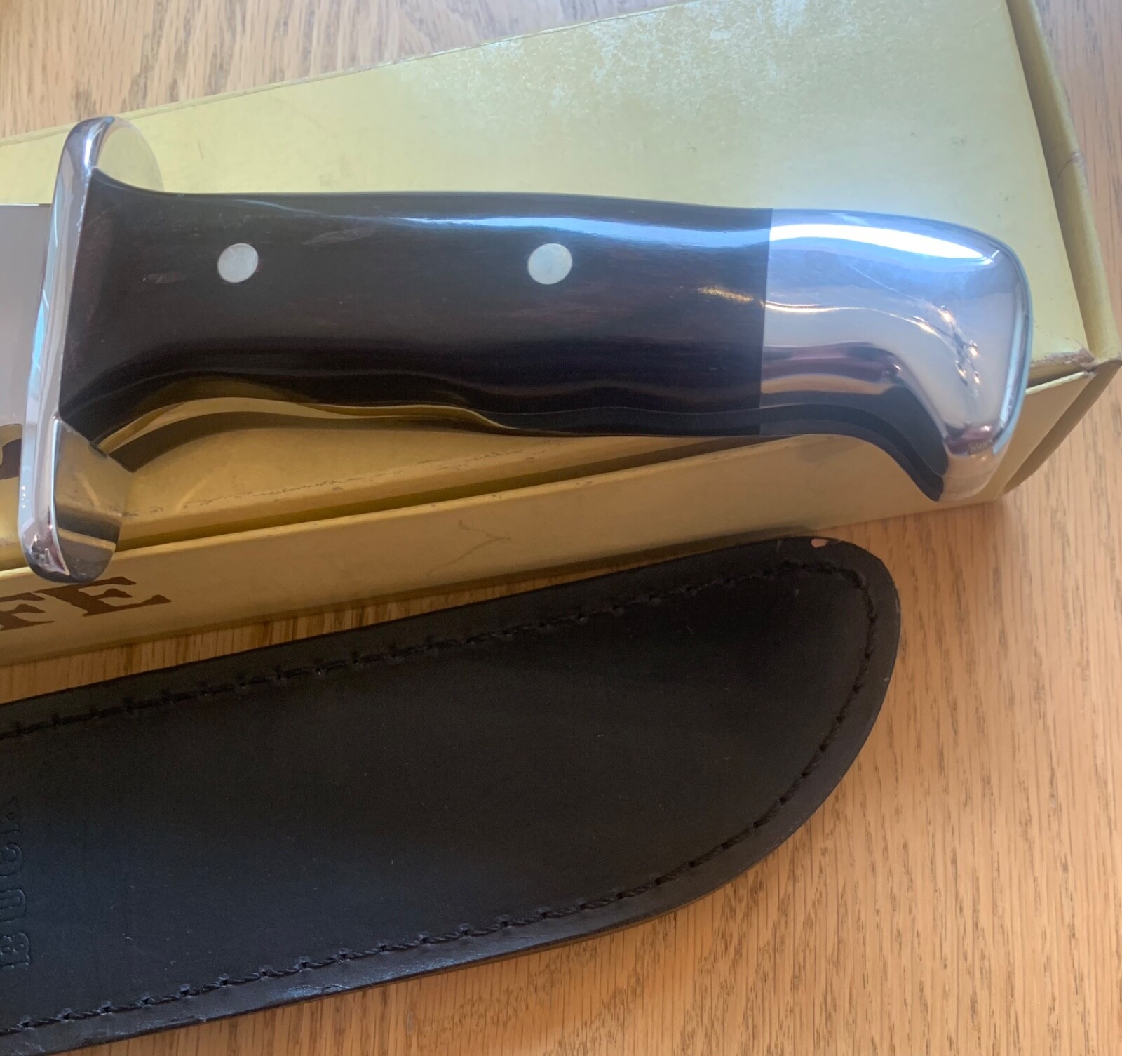 VINTAGE 1987 BUCK 124 WOOD FRONTIERSMAN KNIFE NEVER USED W/ SHEATH ...