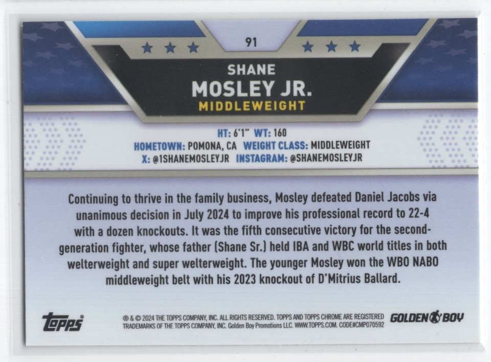 #91 2024 Topps Chrome Boxing Base Shane Mosley Jr. | eBay