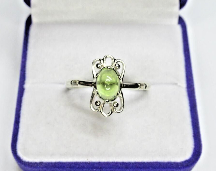 Vintage Soviet Silver 916 Ring Chrysolite Green Stone… - Gem