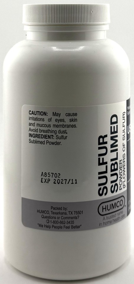 Humco Sulfur USP Sublimed Powder Compounding Agent Skin Disorder Relief ...