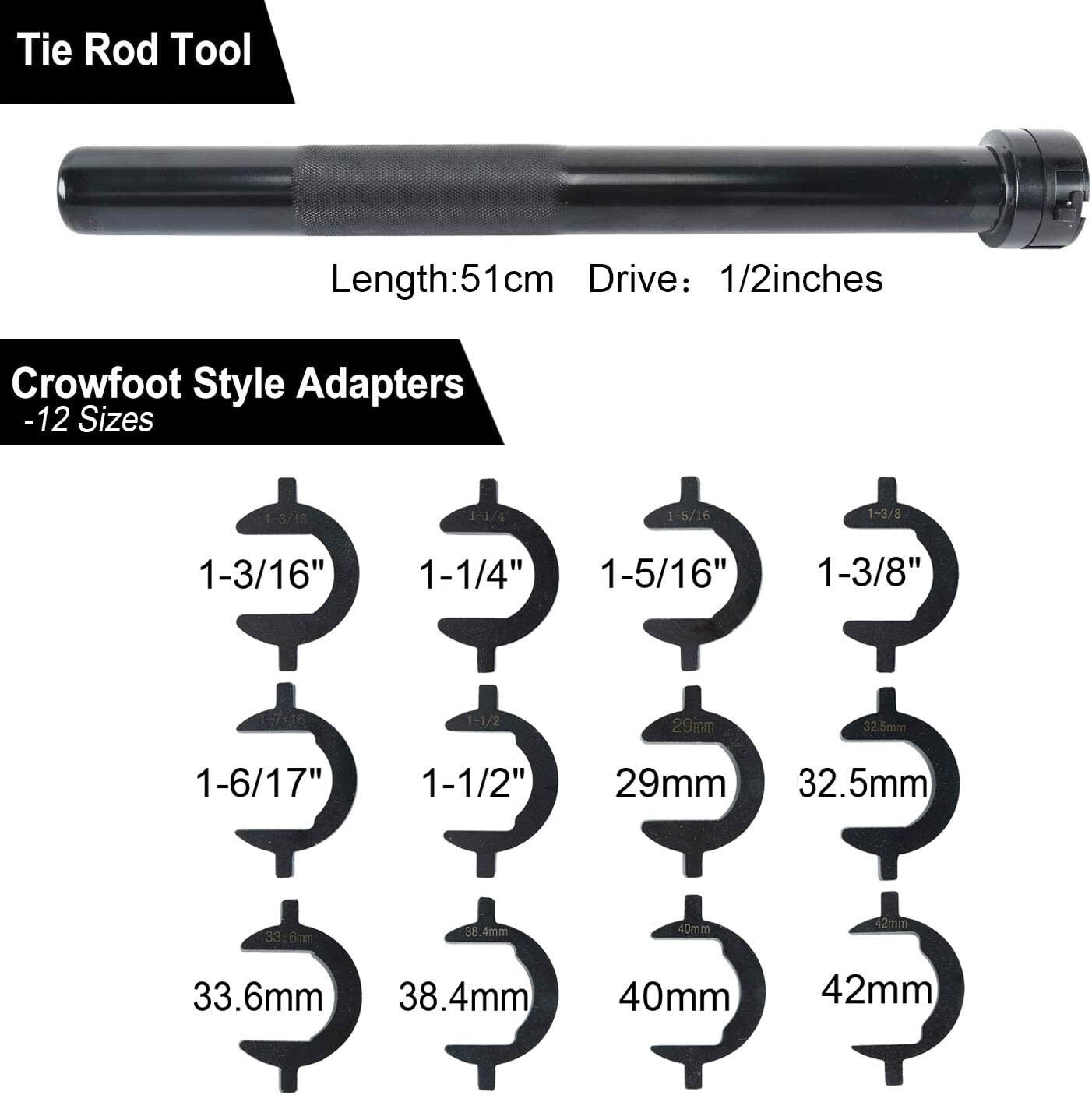 13PCS Inner Tie Rod Removal Tool Kit Adapters 1/2 Inch Drive Tube Tie ...
