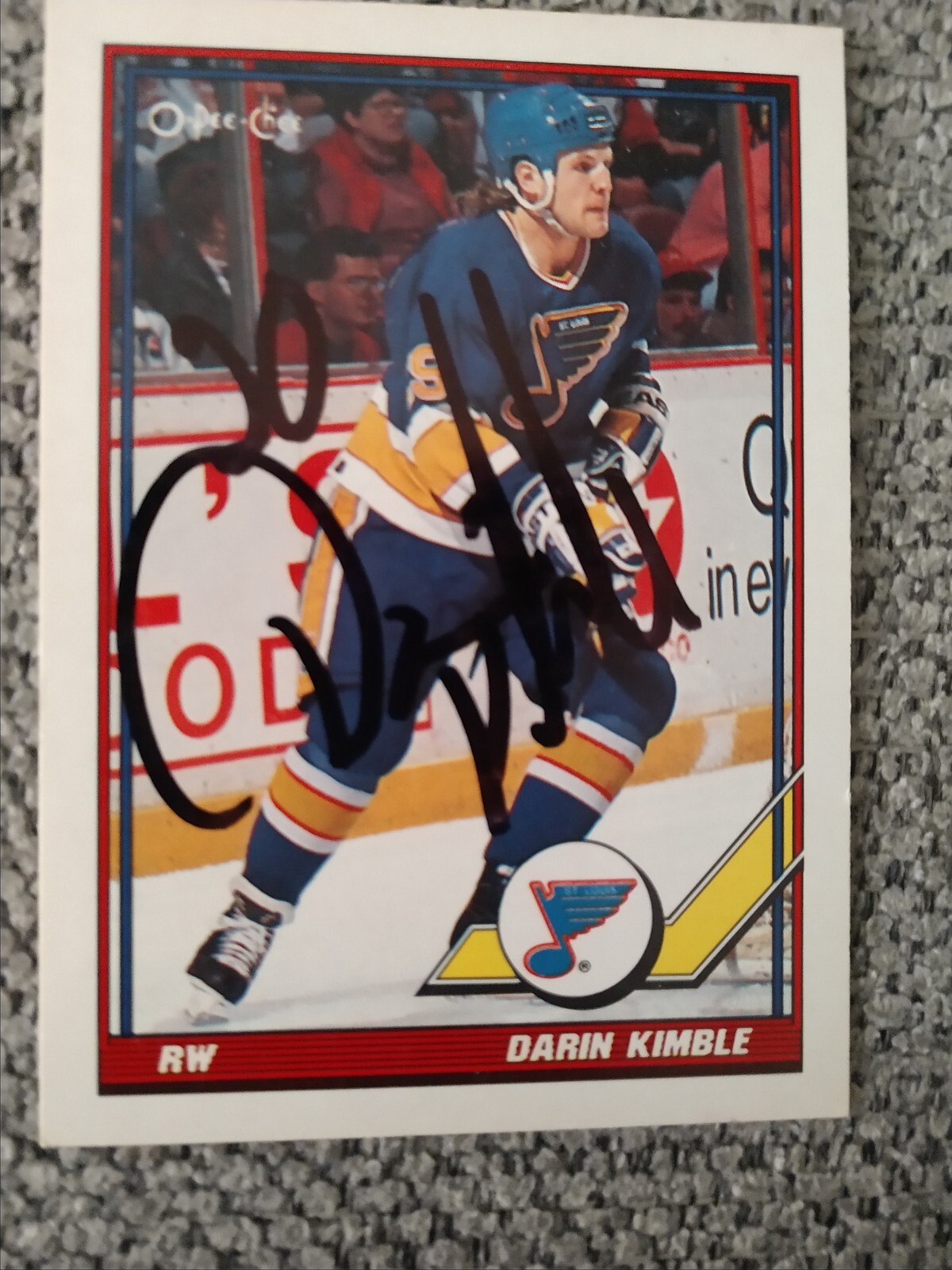 Darin Kimble St. Louis Blues 1991-92 OPC #156 autographed Hockey Card W ...
