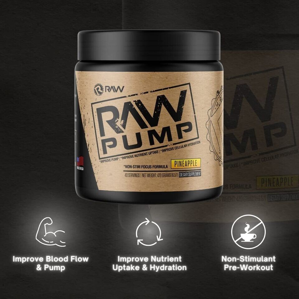 Raw PUMP Caffeine Free Nitric Oxide Pump Vascularity Powder Formula 30 ...