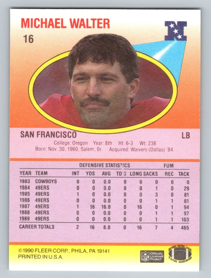 1990 Fleer #16 Mike Walter San Francisco 49ers | eBay