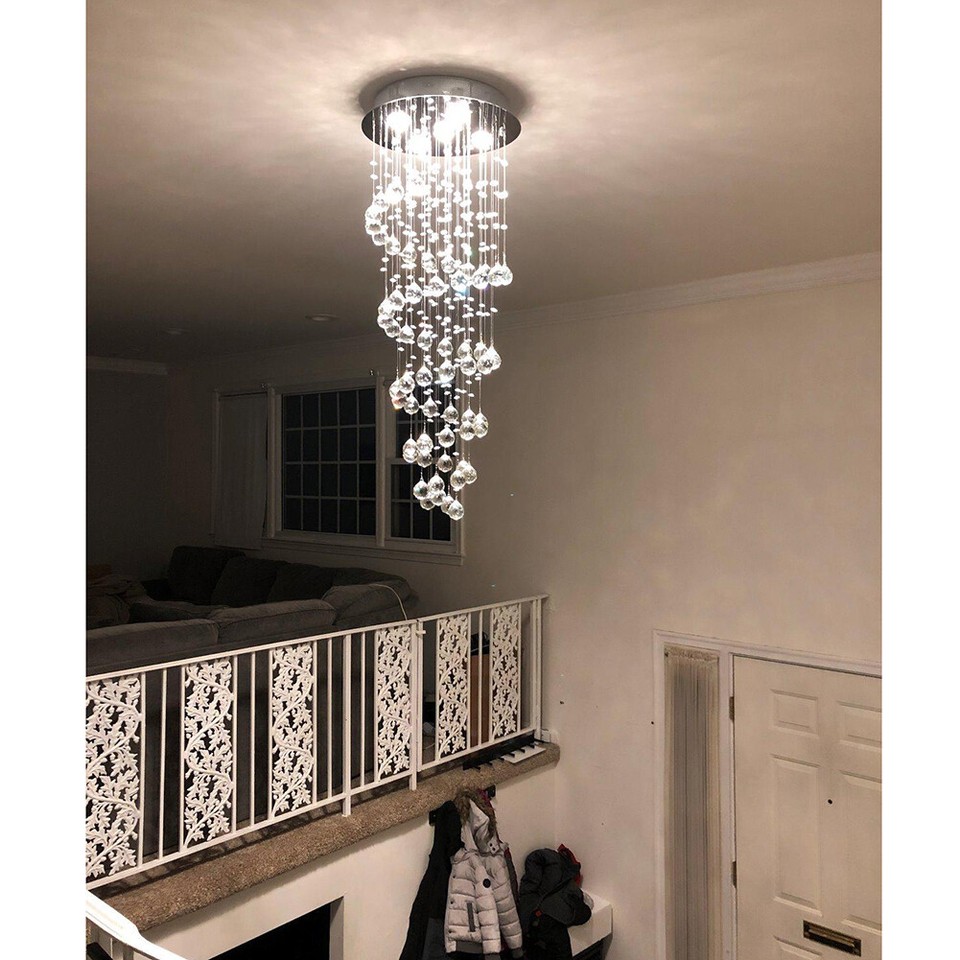 Modern Luxury Crystal LED Chandelier Rain Drop Spiral Ceiling Light ...