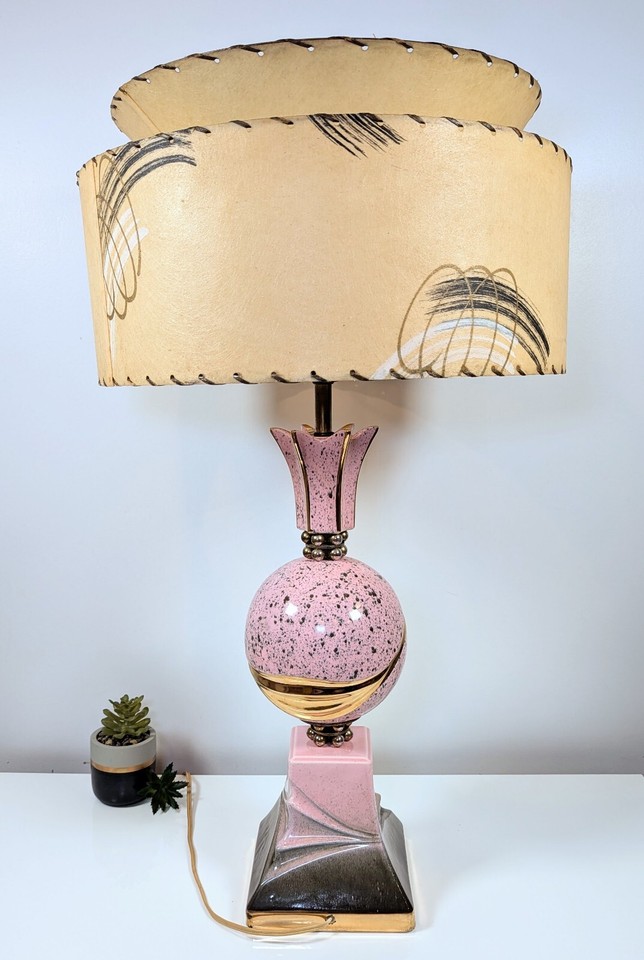 1950's PINK Gold Sputnik Atomic Lamp 2 tier Fiberglass shade Mid ...