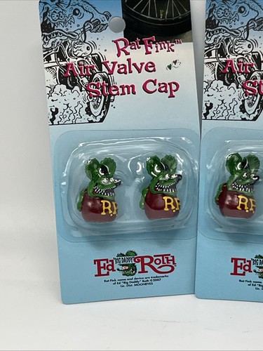 4 Green RAT FINK Valve STEM CAPS Hot Rod MOON vtg style Custom Ed ROTH ...