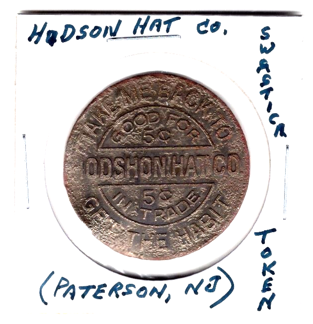 Swastika Good Luck Token - (Paterson, NJ) - Hudshon Hat Co. | eBay