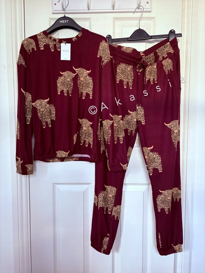 Next Burgundy Red Hamish The Highland Cow Cosy Long Sleeve Pyjamas ...