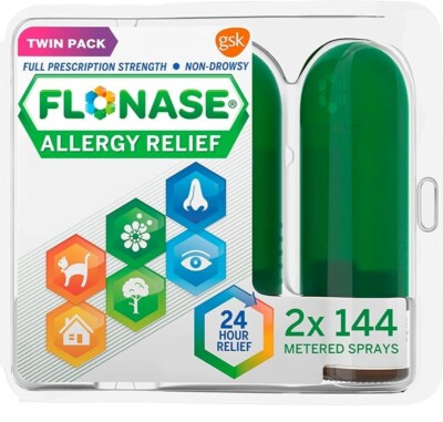Flonase Allergy Nasal Spray 2 x144 Metered Sprays exp 9/2024 DAMAGED ...