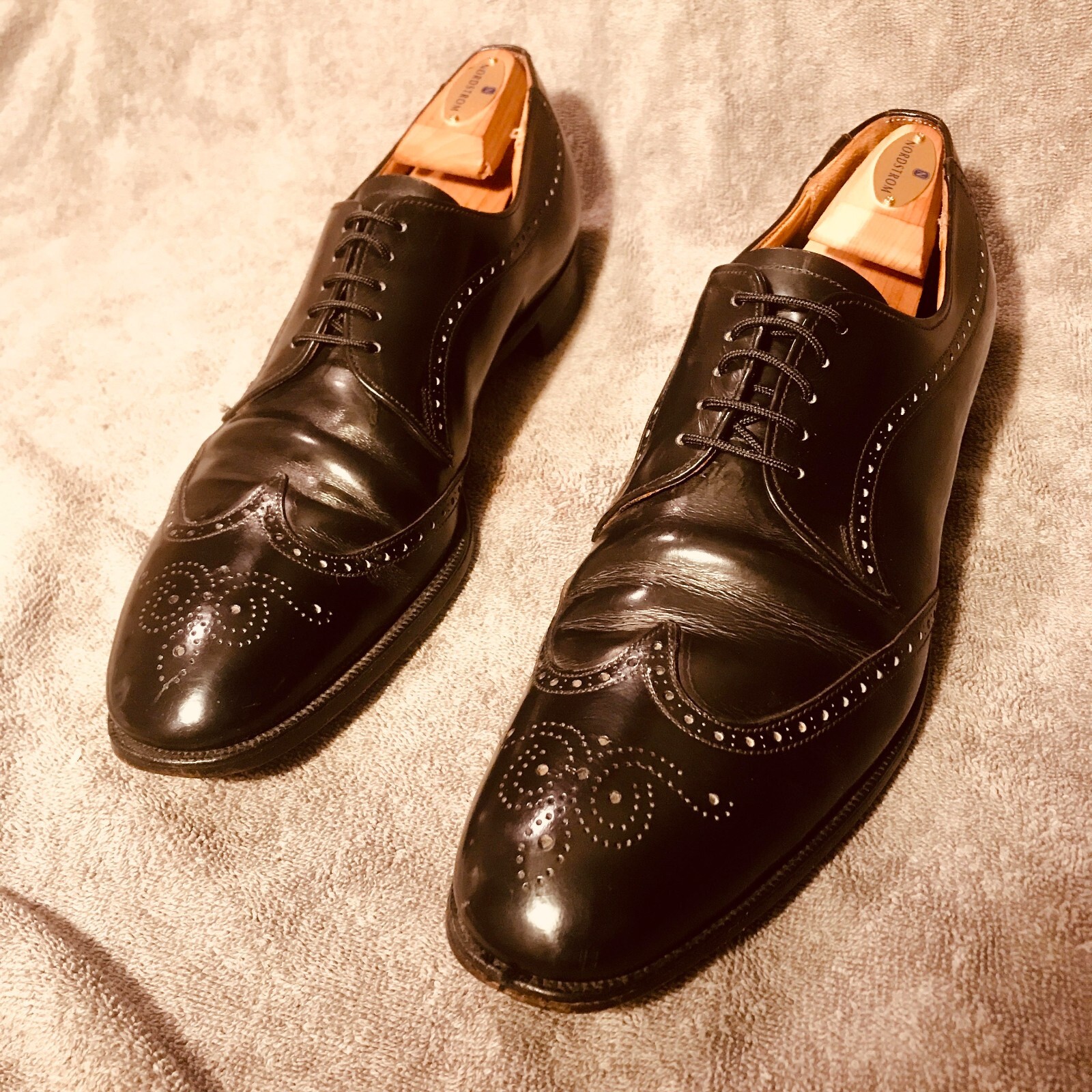 Rare VTG Alan McAfee Mens Black Wing-Tip Lace-up Derb… - Gem