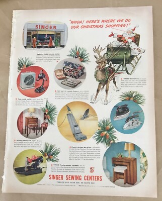 Singer sewing machine ad 1948 original vintage 1940s retro art illus ...