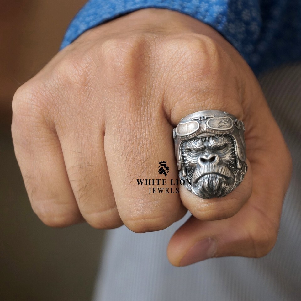 Monkey Chimpanzee Biker Rider Ape Early Human Men Ring Birthday Gift | eBay