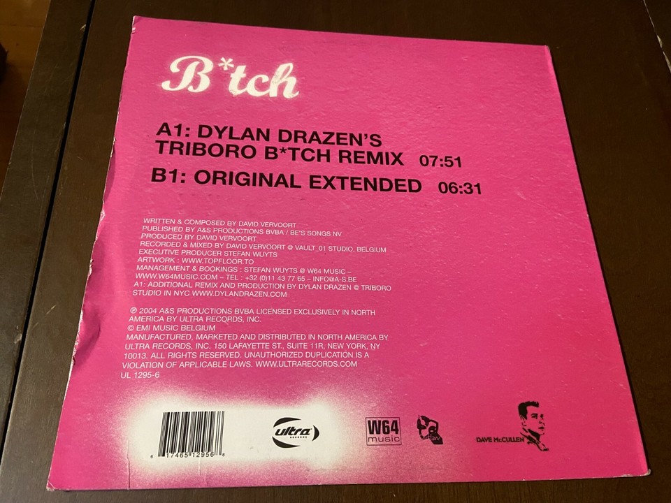 Dave McCullen~B*tch~12" SINGLE~Ultra Records~House Electro EDM DJ~FAST ...