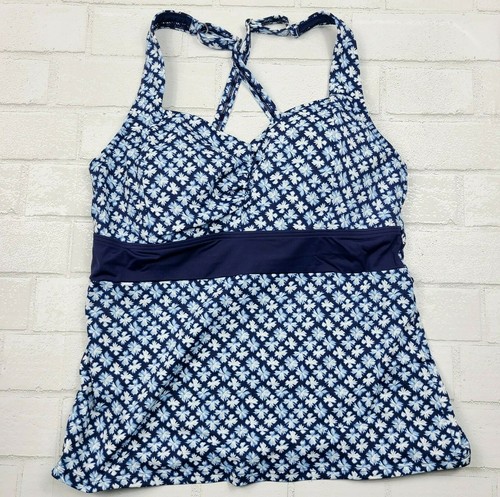 Lands' End sweetheart tankini top swim navy blue geometric print ...