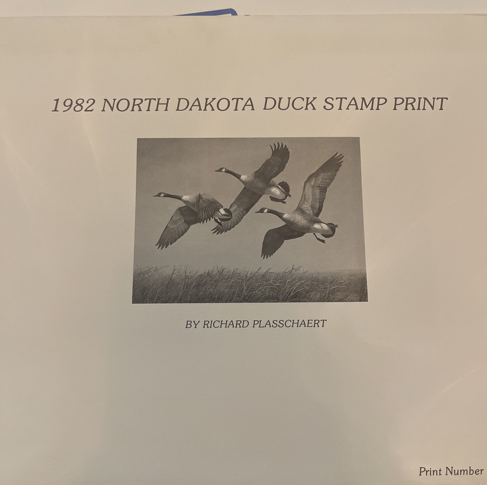 1982 NORTH DAKOTA - State Duck Stamp Print RICHARD PLASSCHAERT + Stamp ...