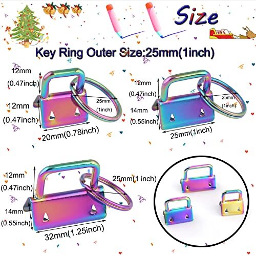 Rainbow Key Fob Hardware Set - 1 inch Key Chain Hardware with Key Ring ...