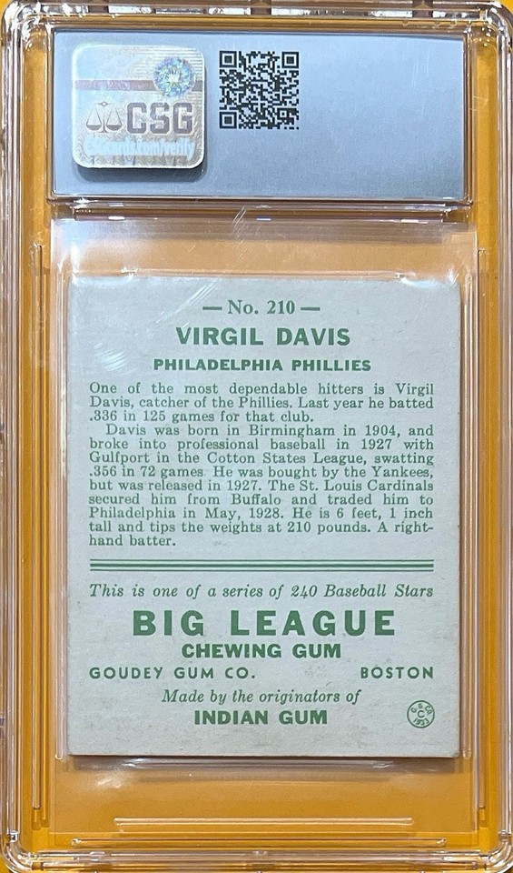 1933 Goudey - #210 Virgil Davis - CSG 5 | eBay