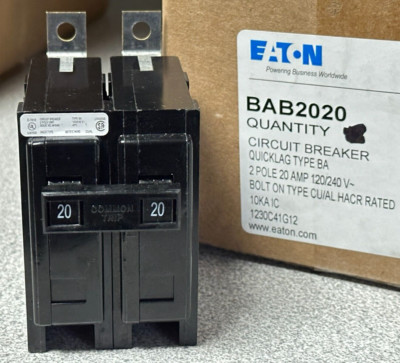 NEW Eaton BAB2020 Circuit Breaker 20A, 1-Phase, 120/240V, 2 Pole, Bolt ...