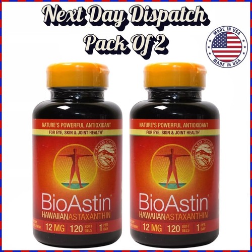 2 Pack BioAstin Hawaiian Astaxanthin 12 mg Supplement 120 Soft Gels 05/ ...