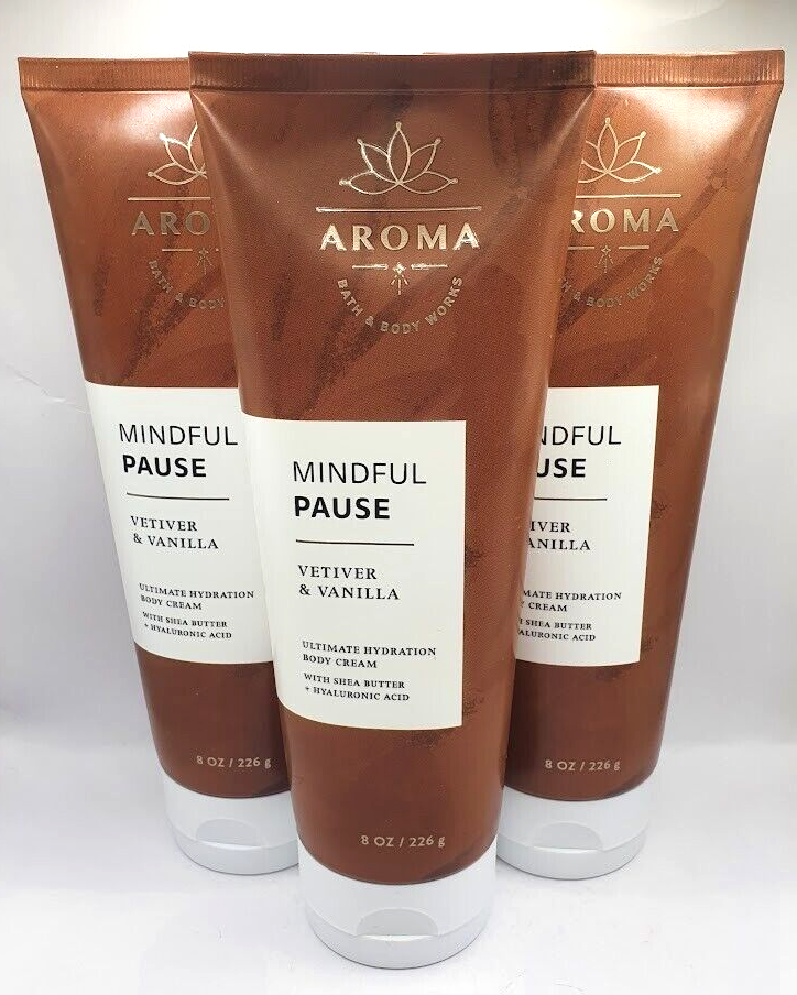 BATH AND BODY WORKS AROMA MINDFUL PAUSE VETIVER & VANILLA BODY CREAM 8 FL OZ (3) | eBay