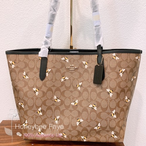 NWT Coach City Tote In Signature Canvas With Bee Print C8590 | eBay