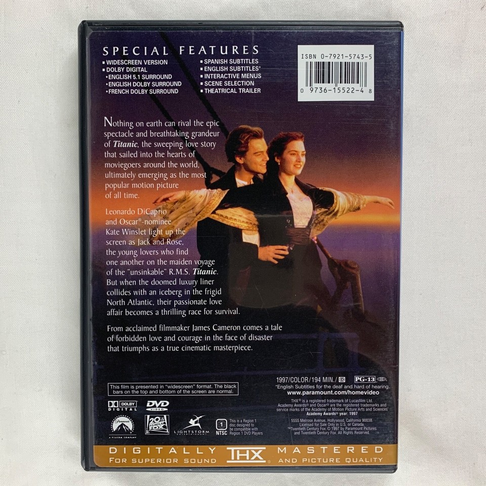 Titanic (1997) DVD by James Cameron; Leonardo DiCaprio, Kate Winslet ...