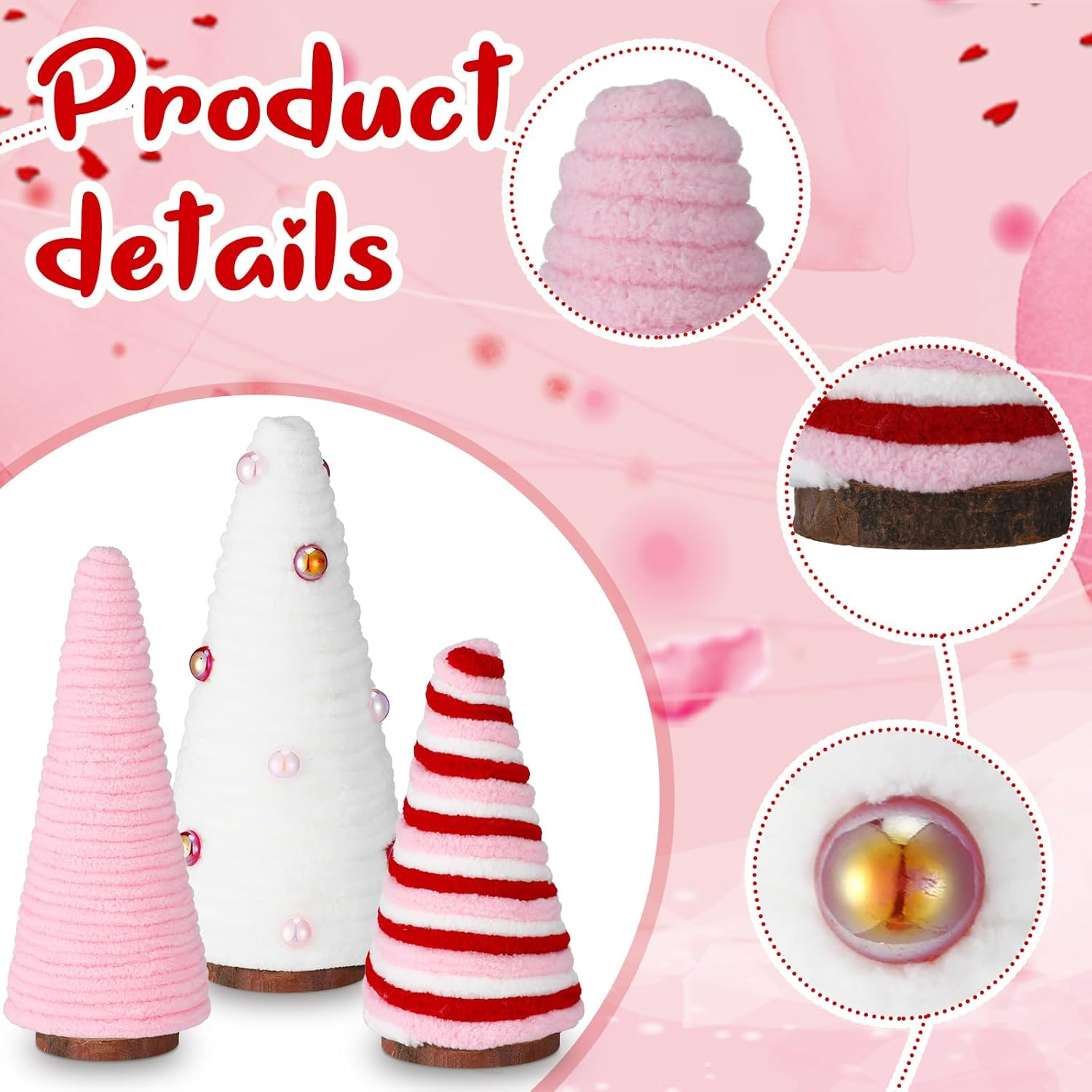 3 Pcs Valentine Day Tree Table Decorations Yarn Wrapped Mini Trees Pink ...
