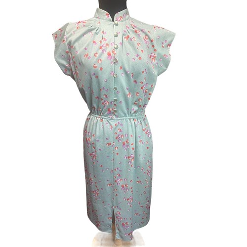 Vintage 70's Cheongsam Turquoise Green Geometric Secretary Geek Dress ...