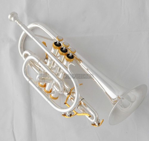 High Grade Silver Gold plated Cornet Bb Keys Double Triggers Trumpet ...