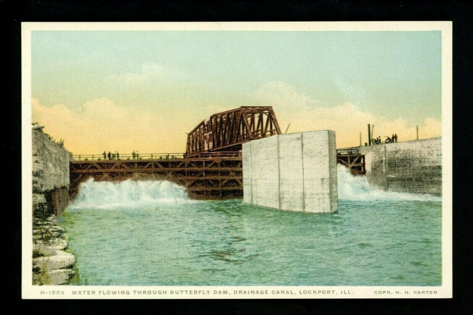 Illinois IL postcard Lockport, Butterfly Dam Drainage Canal Phostint ...