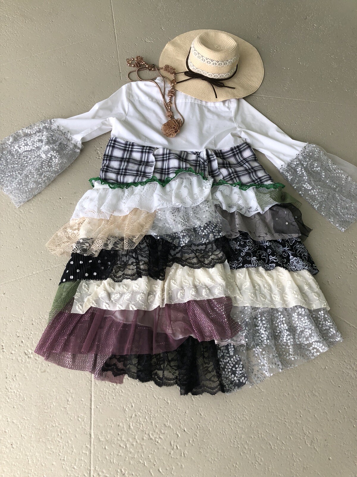 Handmade Patchwork Plaid Flower Appliqued Cowgirl/Country Farm Dress L ...