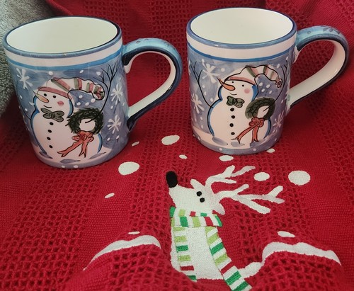 Pacific Rim Snowman Mugs (Set of 2) Christmas hand painted cocoa coffee ...