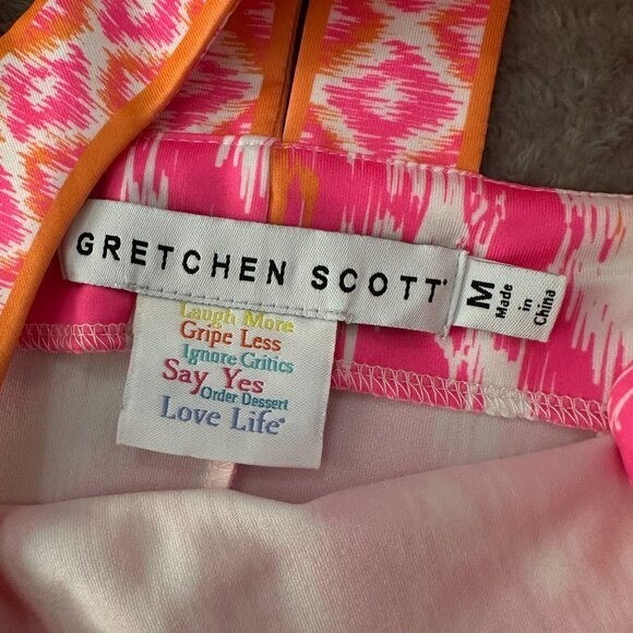 Gretchen Scott Isosceles Dress Kitt Ikat Print MEDIUM Pink Orange | eBay