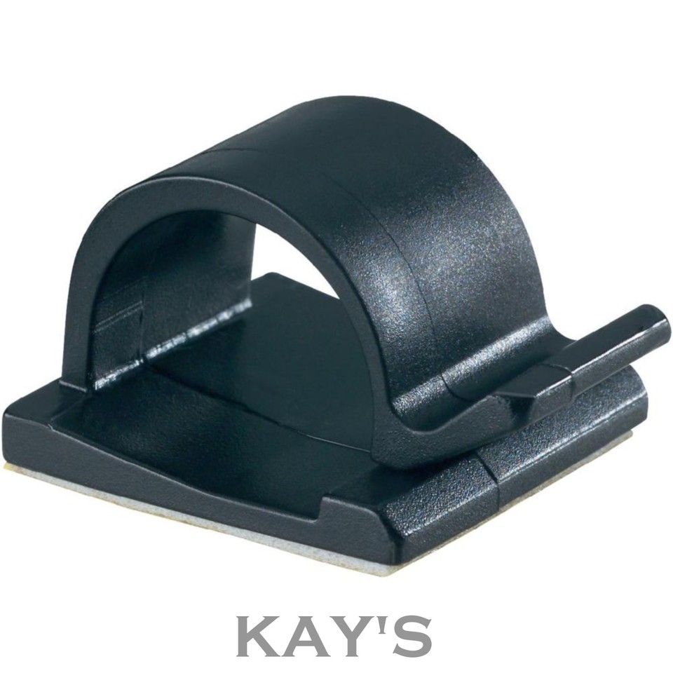 SELF ADHESIVE CABLE CLIPS WIRE CONDUIT TUBING MOUNTS BLACK WHITE 16mm ...