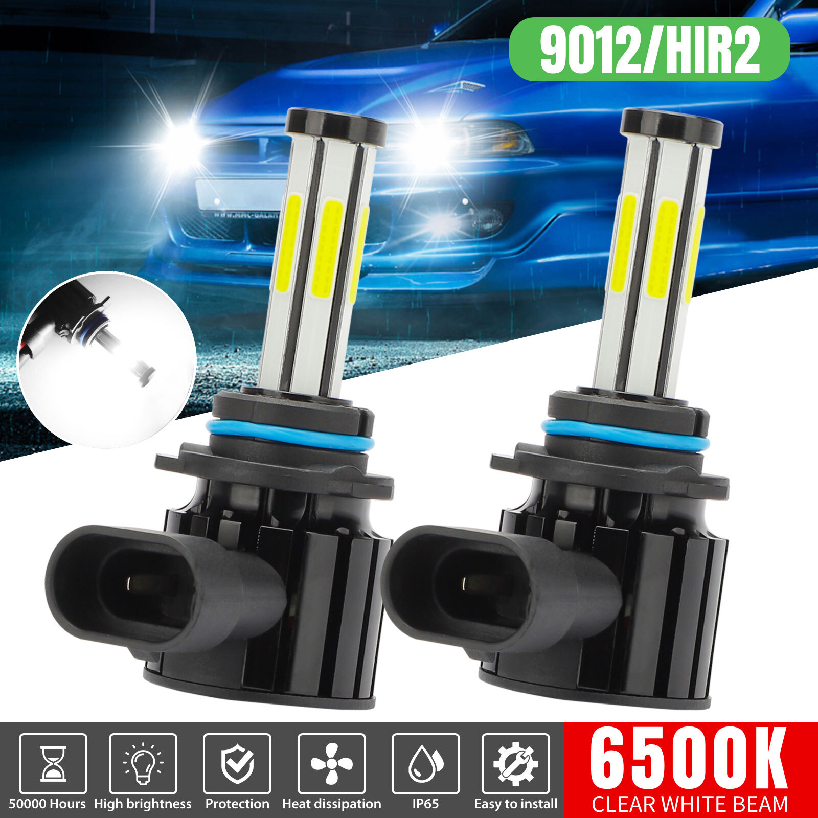 6-sides 9012 HIR2 LED Headlight Bulbs Kit High Low Beam Super Bright ...