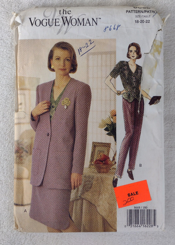 Vintage 90s Vogue Woman Pattern 8668 Jacket Top Skirt Pants Uncut 18-22 ...