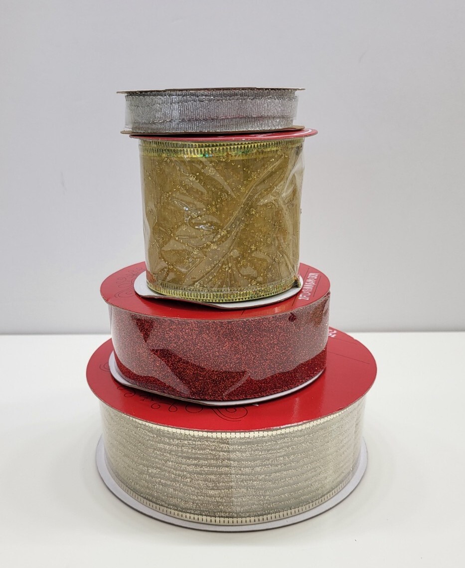 Lot of 4 Assorted Ribbons Red, Gold,Silver New | eBay